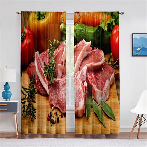 Delicious Steak Beef Food Tulle Curtains For Living Room Bedroom Ration