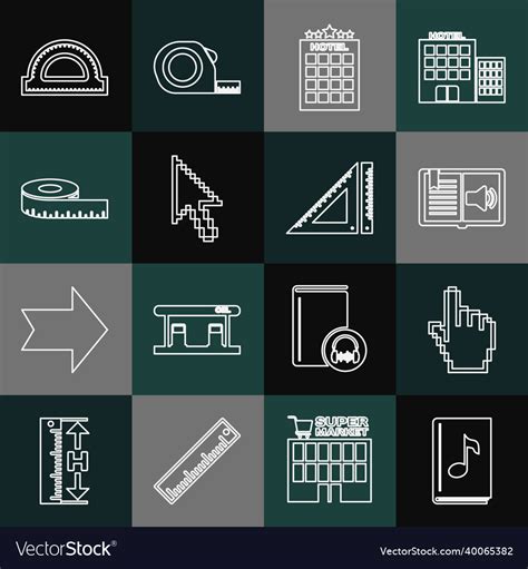 Set Line Audio Book Pixel Hand Cursor Hotel Vector Image