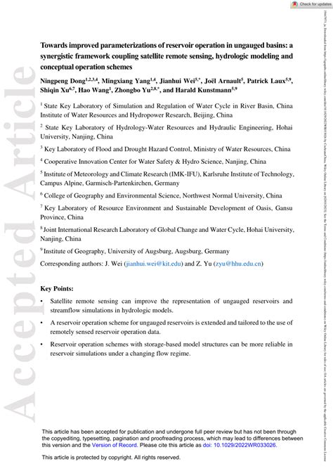 Pdf Toward Improved Parameterizations Of Reservoir Operation In Ungauged Basins A Synergistic