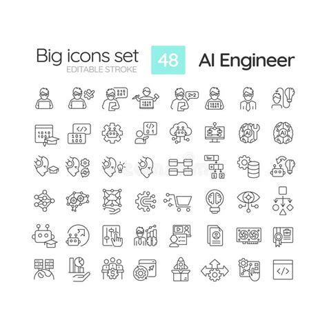 Editable Black Big Icons For Representing Ai Engineer Stock Vector
