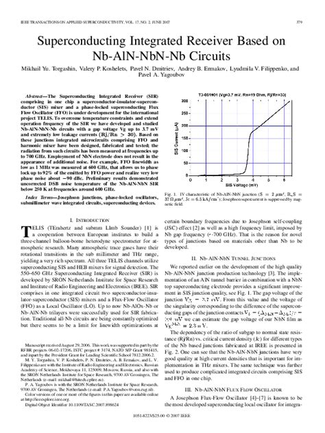 Pdf Superconducting Integrated Receiver Based On Nb Aln Nbn Nb Circuits