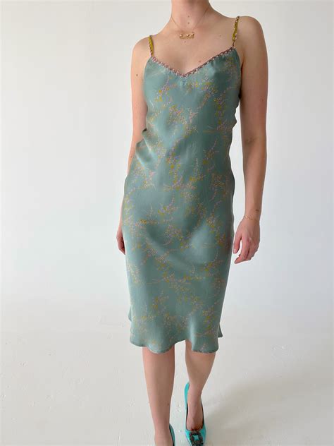 1970s Beaded Floral Silk Slip Eveliina Vintage