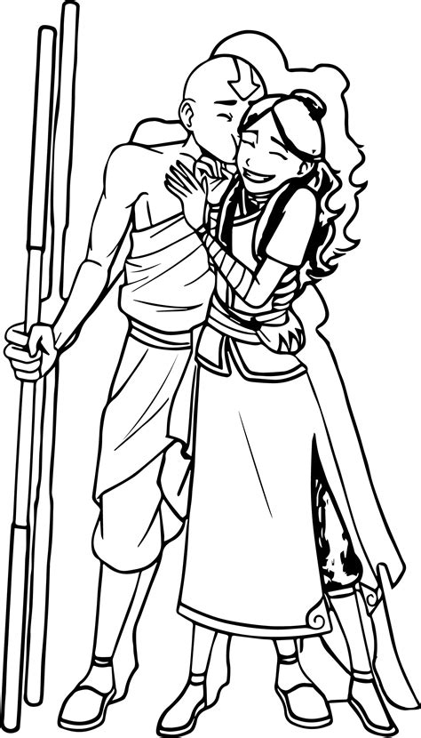 Aang Katara Wecoloringpage Sketch Coloring Page