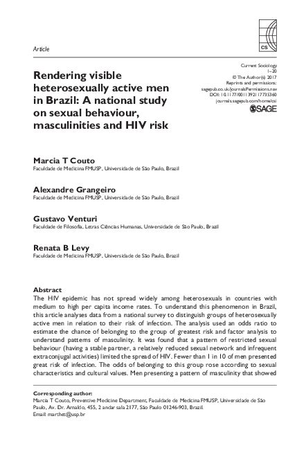 Pdf Rendering Visible Heterosexually Active Men In Brazil A National
