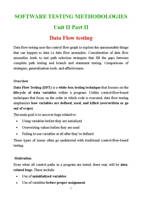 Data Flow Testing Strategies An Overview Stm Unit Ii Studocu