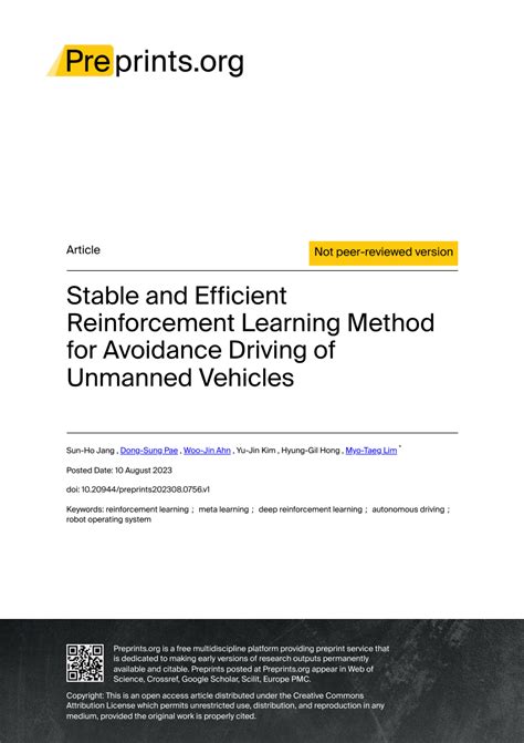PDF Stable And Efficient Reinforcement Learning Method For Avoidance Driving Of Unmanned Vehicles