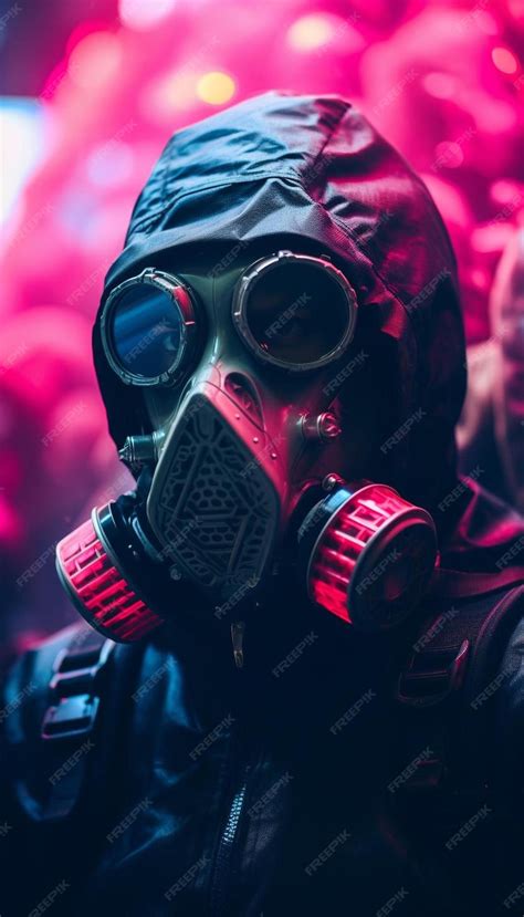 Premium Ai Image A Man In A Gas Mask With A Red Background