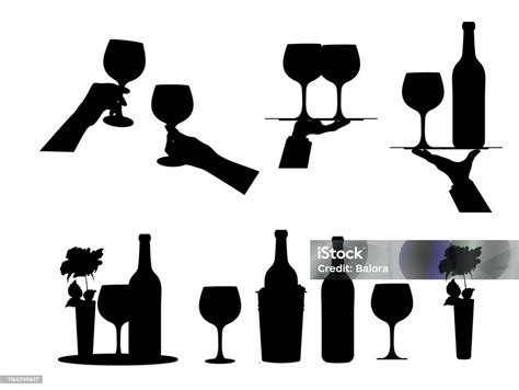 와인 손에 와인과 유리 병 다른 옵션을 설정합니다 블랙 실루엣 실루엣에 대한 스톡 벡터 아트 및 기타 이미지 실루엣 와인잔 인간 손 Istock