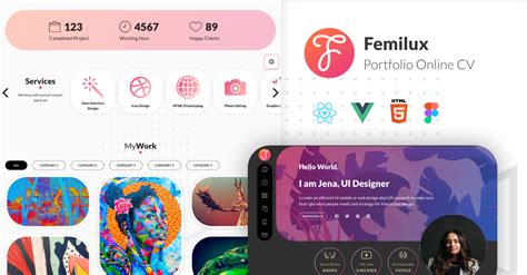 Femilux Html React Vue Figma Portfolio Online Cv Template