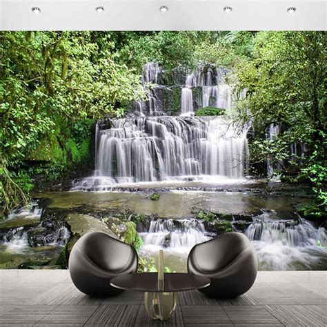Water Fallls Streams Home Designs 3d Nature Stream Waterfall Full Wall