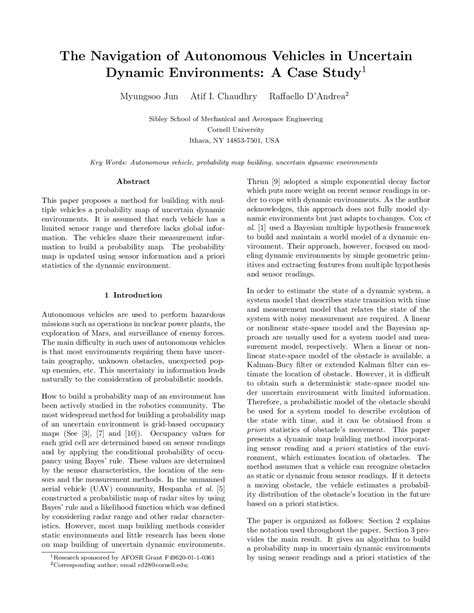 The Navigation Of Autonomous Vehicles In Uncertain Dynamic Environments Docsity