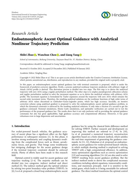 Pdf Endoatmospheric Ascent Optimal Guidance With Analytical Nonlinear Trajectory Prediction