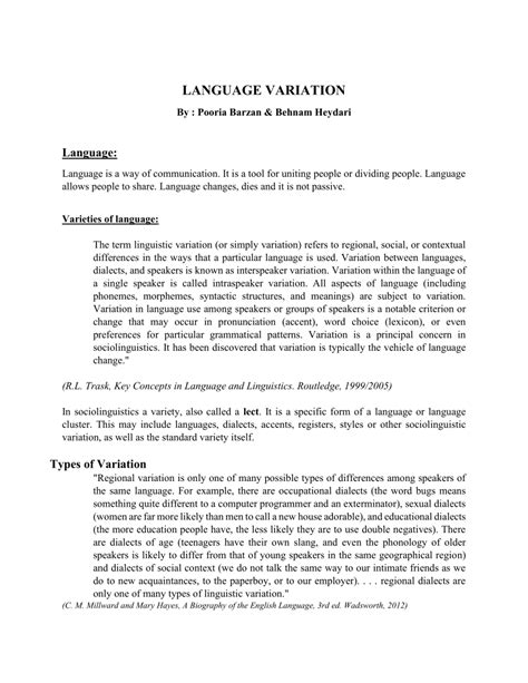 Pdf Language Variation