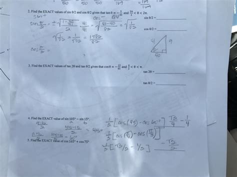 Solved Find The EXACT Values Of Sin Theta 2 And Theta 2 Chegg Com
