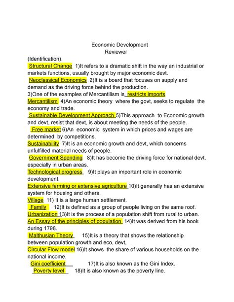 Economic Development Notes Economic Development Reviewer