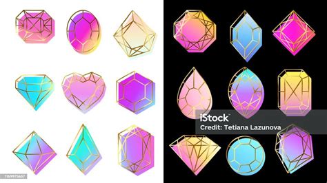 그라데이션이 있는 보석입니다 쥬얼리 스톤 추상적인 컬러풀한 기하학적 모양 트렌디한 힙스터 다이아몬드 벡터 심볼 세트 0명에 대한 스톡 벡터 아트 및 기타 이미지 Istock
