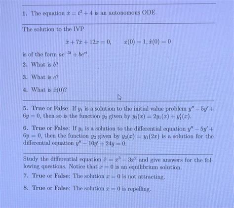 Solved 1. The equation x˙=t2+4 is an autonomous ODE. The | Chegg.com