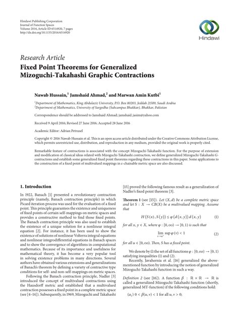 Pdf Fixed Point Theorems For Generalized Mizoguchi Takahashi Graphic