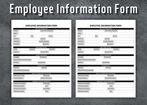 Employee Information Form Printable New Hire Template Hr Template