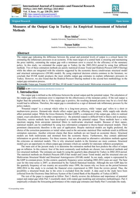 Measures Of The Output Gap In Turkey An Empirical Assessment Of