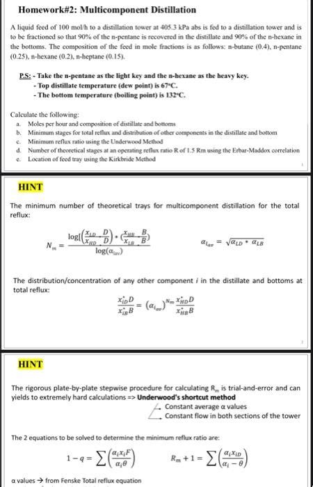 Solved Homework2 Multicomponent Distillation A Liquid