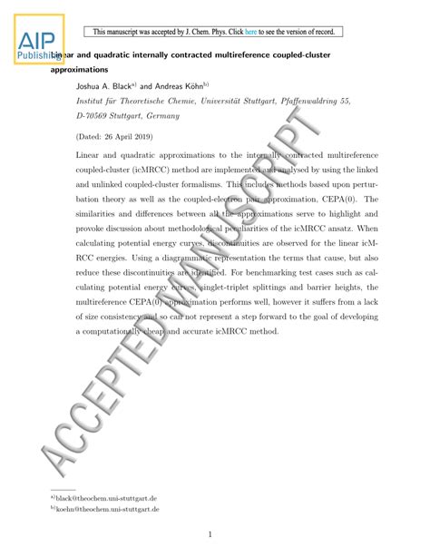 Pdf Linear And Quadratic Internally Contracted Multireference Coupled