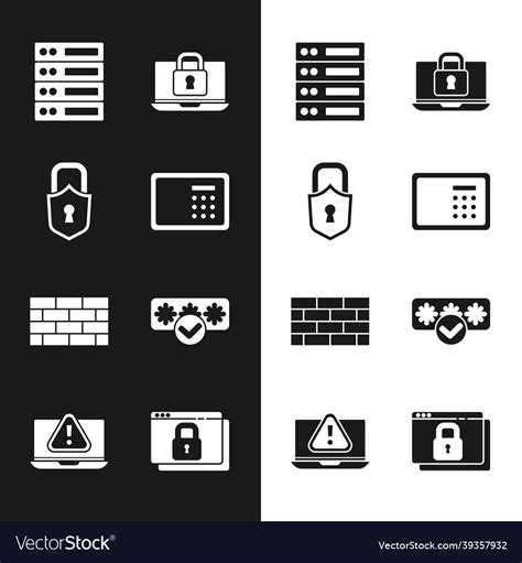 set safe lock server data web hosting laptop vector image