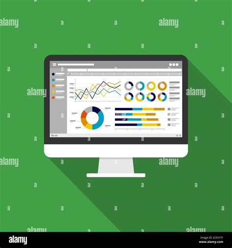 Web Statistics Analytic Charts On Computer Screen Icon Flat Vector