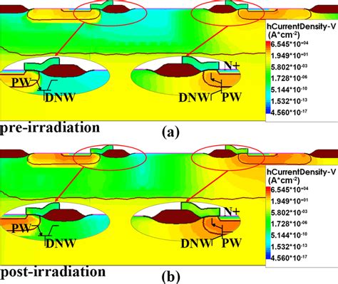 Cross Section Of Hole Current Density Before Irradiation A After Download Scientific Diagram