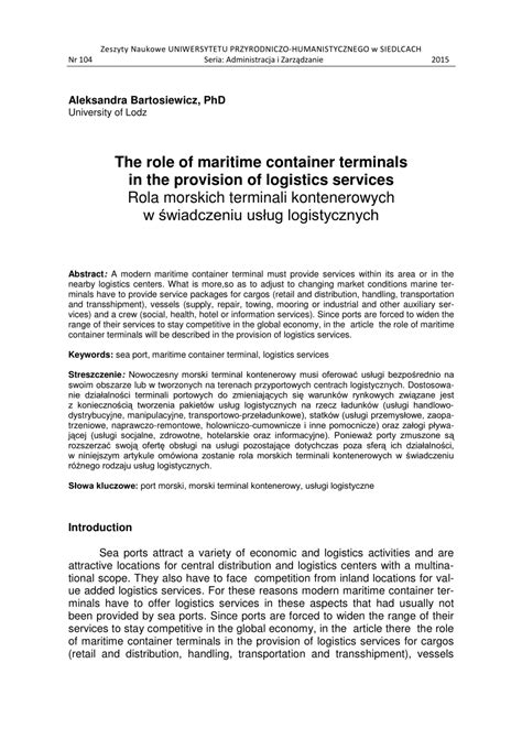 Pdf The Role Of Maritime Container Terminals In The Provision Of Logistics Services