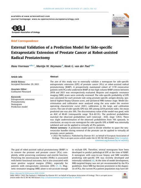 Pdf External Validation Of A Prediction Model For Side Specific Extraprostatic Extension Of