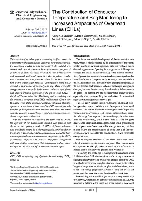 Pdf The Contribution Of Conductor Temperature And Sag Monitoring To Increased Ampacities Of