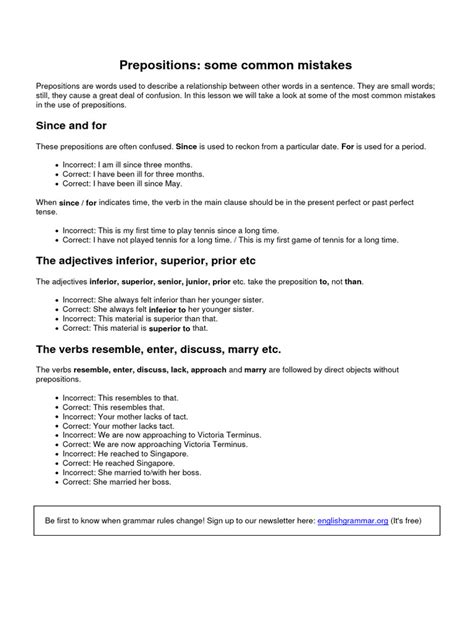 Prepositions Some Common Mistakes Pdf Preposition And Postposition Verb