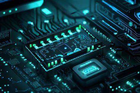 Premium Photo Futuristic Computer Chip Glows Blue In Abstract Circuit Board Pattern