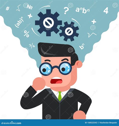 A Man With Glasses Is Thinking About Solving A Problem Stock Vector