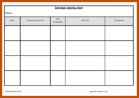 Planning Sheets Elsa Support