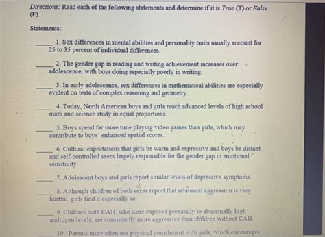 Solved Directions Read Each Of The Following Statements And Chegg Com