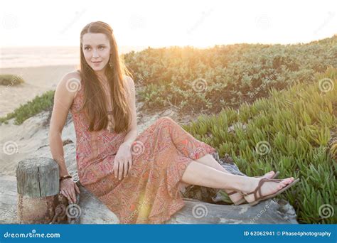 Girl Beach Sunset Stock Image Image Of People Natural 62062941