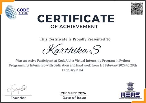 Karthika S On Linkedin Pythonprogramming Internshipcompletion