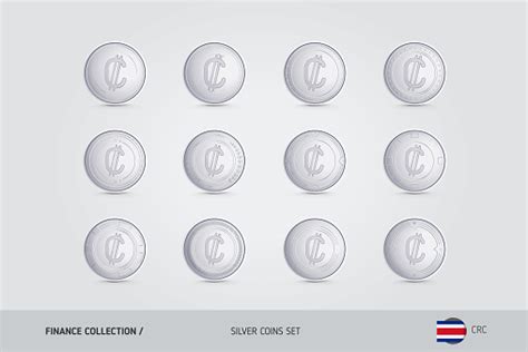 실버 동전입니다 현실적인 실버 코스타리카 콜론 동전 세트 배경에 고립 된 개체입니다 웹사이트 웹 디자인 모바일 애플 리 케이 션
