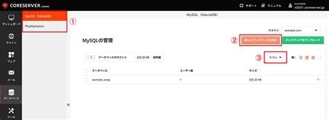 データベース マニュアル サポート レンタルサーバー coreserver（コアサーバー）