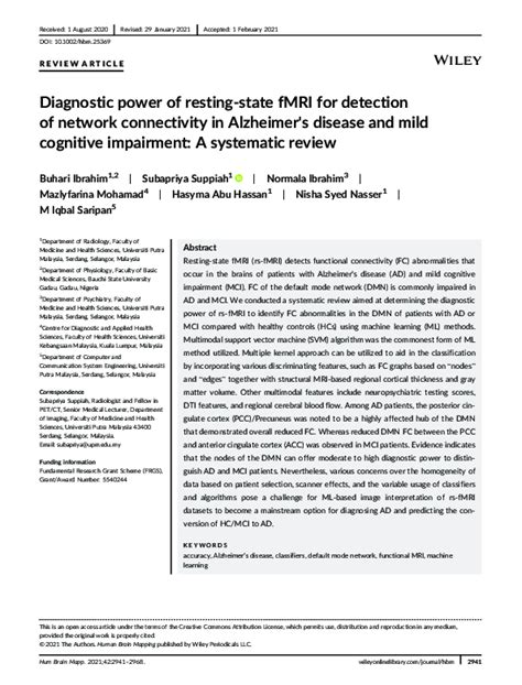 Pdf Diagnostic Power Of Resting‐state Fmri For Detection Of Network Connectivity In Alzheimer