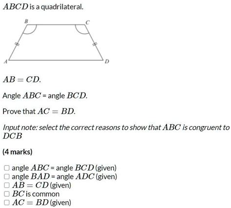 Solved Abcd Is A Quadrilateral Abcd Angle Abc Angle Bcd Prove That Ac Bd Abcdis A