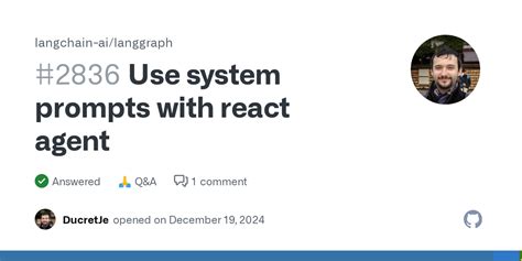 Use System Prompts With React Agent · Langchain Ai Langgraph · Discussion 2836 · Github