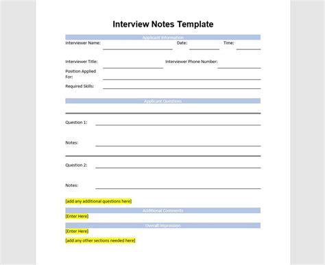Applicant Interview Notes Template Applicant Interview Notes Applicant Interview Simple