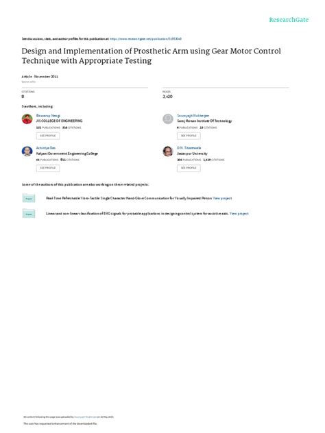 Design And Implementation Of Prosthetic Arm Using Pdf Prosthesis Electromyography
