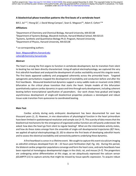 Pdf A Bioelectrical Phase Transition Patterns The First Beats Of A Vertebrate Heart