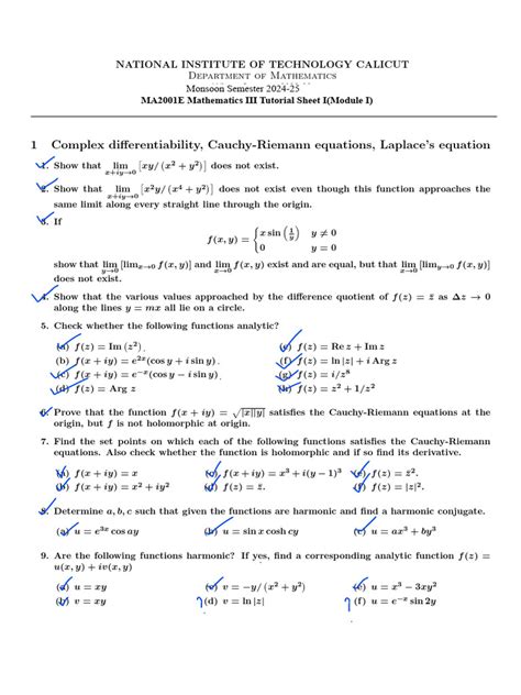 Tutorial Sheet I | PDF | Holomorphic Function | Differential Geometry