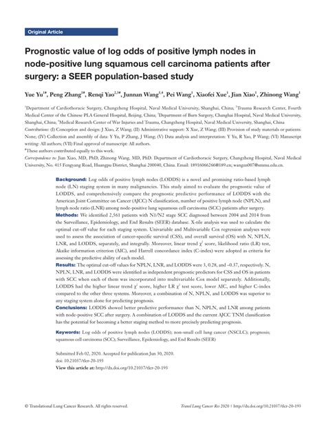 Pdf Prognostic Value Of Log Odds Of Positive Lymph Nodes In Node