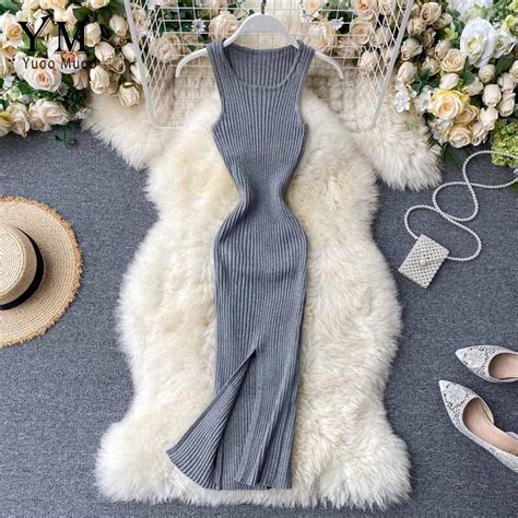 Yuoomuoo Sexy Front Split Bodycon Dress Korean Sty Grandado